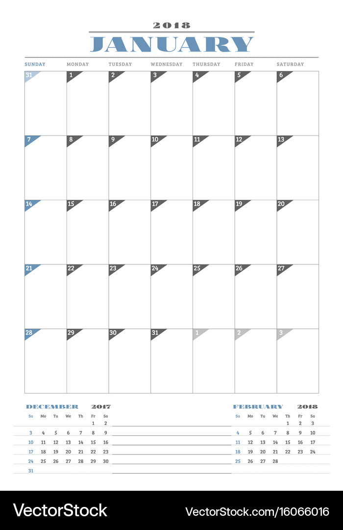 Calendar planner template for 2018 year january Vector Image