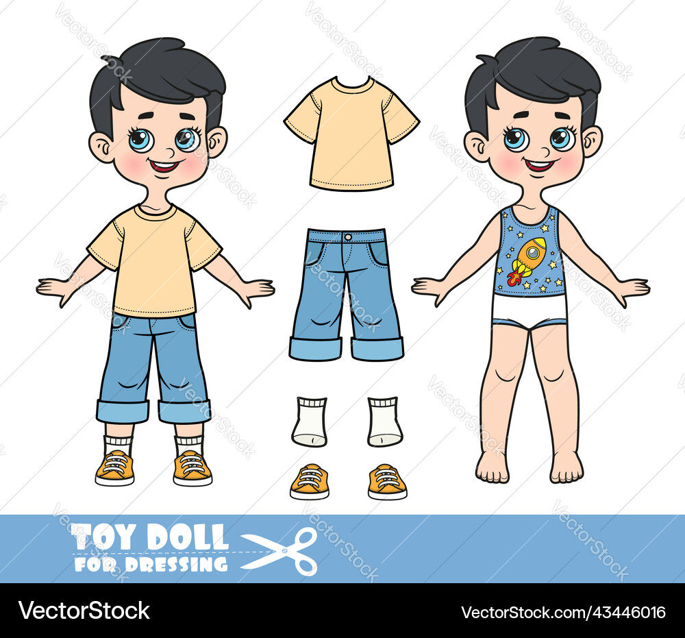 Cartoon brunette boy dressed and clothes Vector Image
