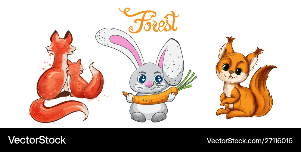 Cartoon fox and rabbit smiling with carrot Vector Image