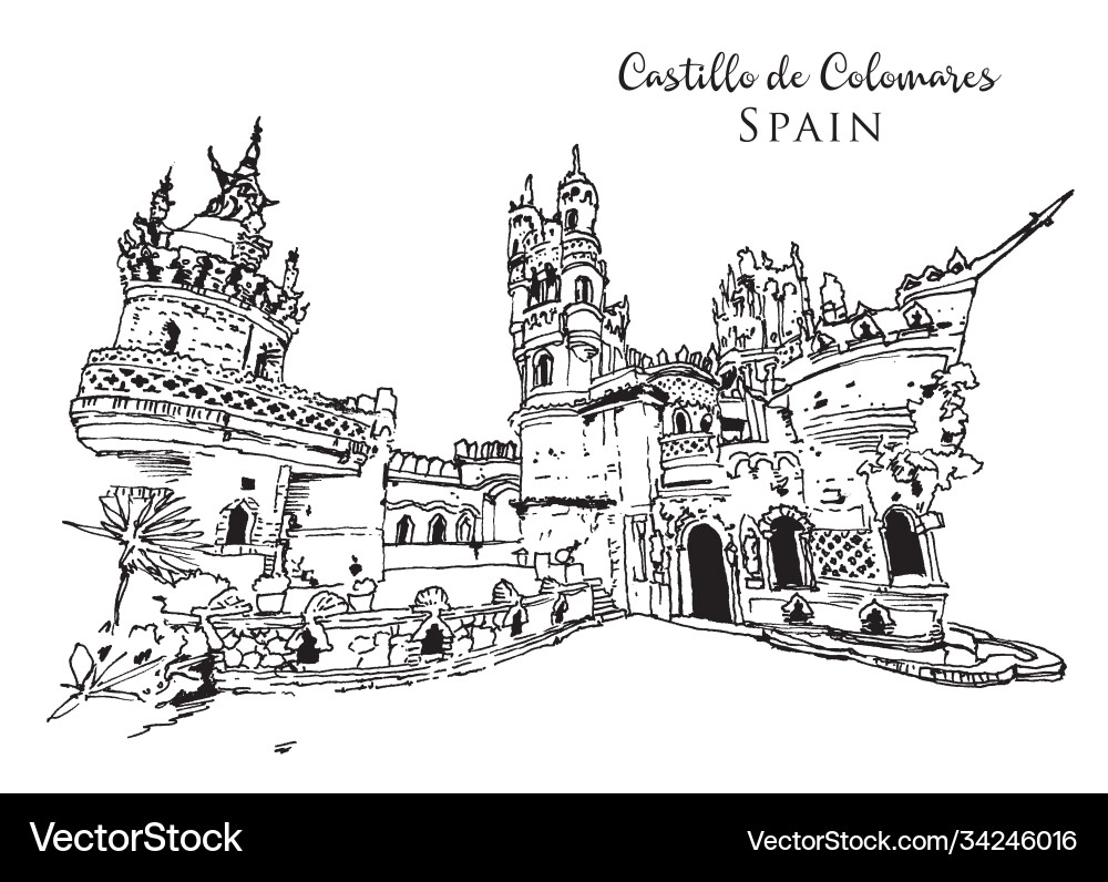 Drawing sketch colomares castle spain Royalty Free Vector