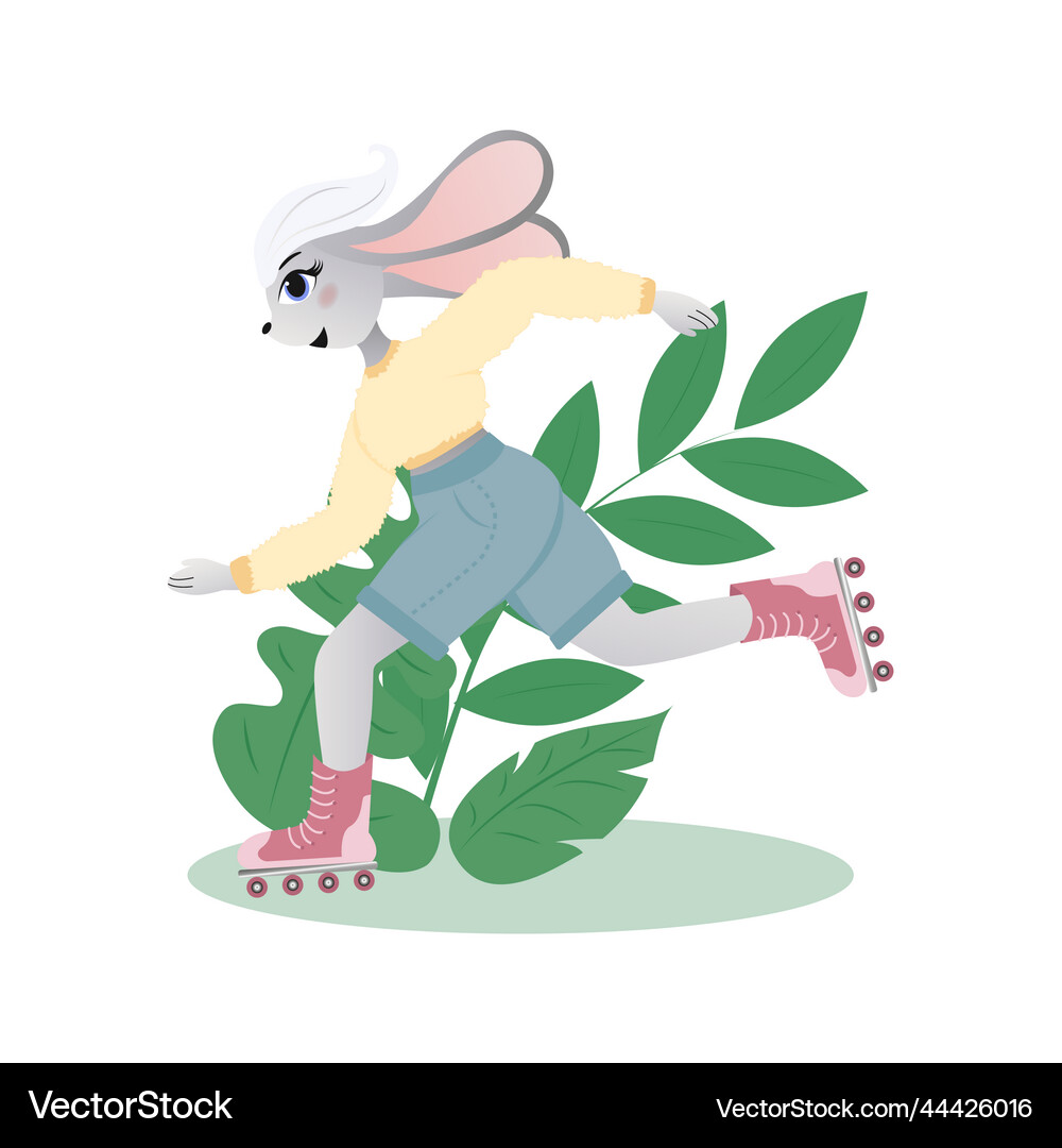 Happy cute cartoon rabbit is roller skating Vector Image