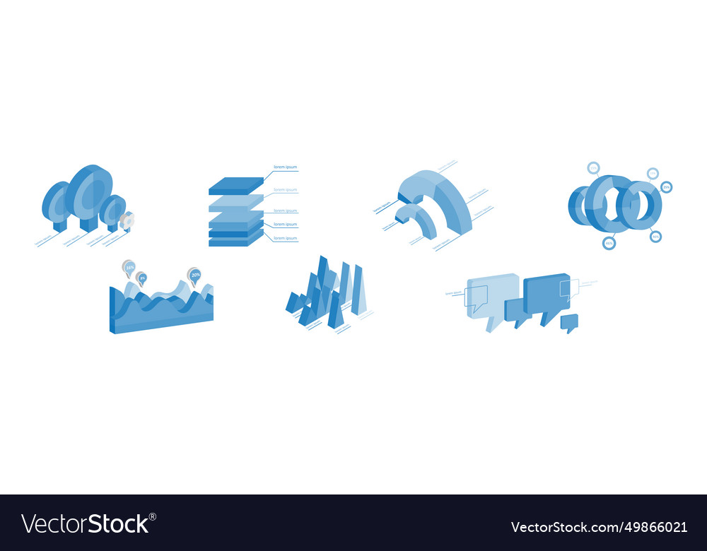 Blue isometric infographic elements with chart Vector Image