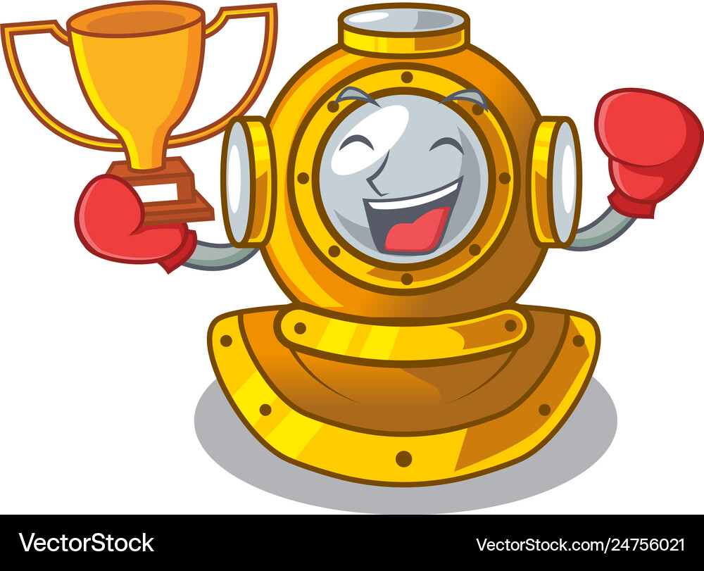 Boxing winner diving helmet on a cartoon table Vector Image