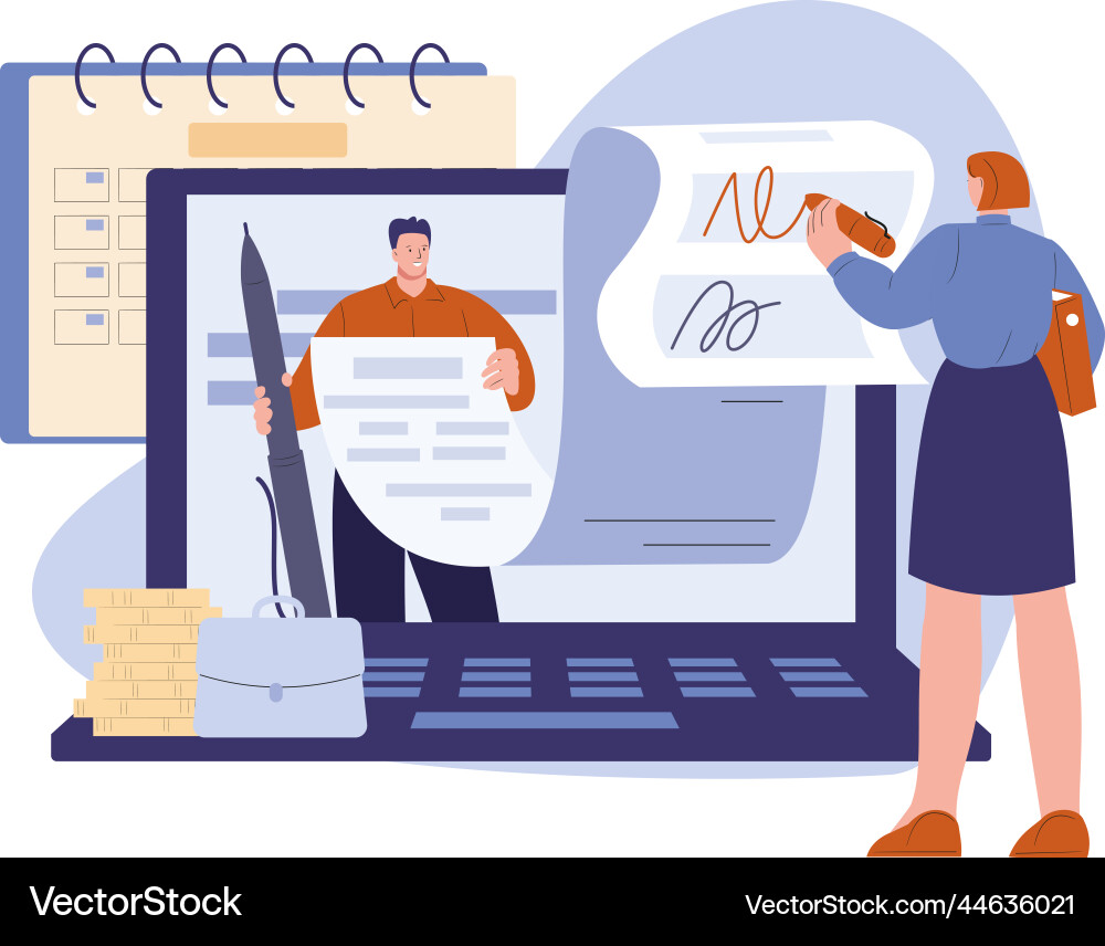 Digital contract or appointment woman signs Vector Image