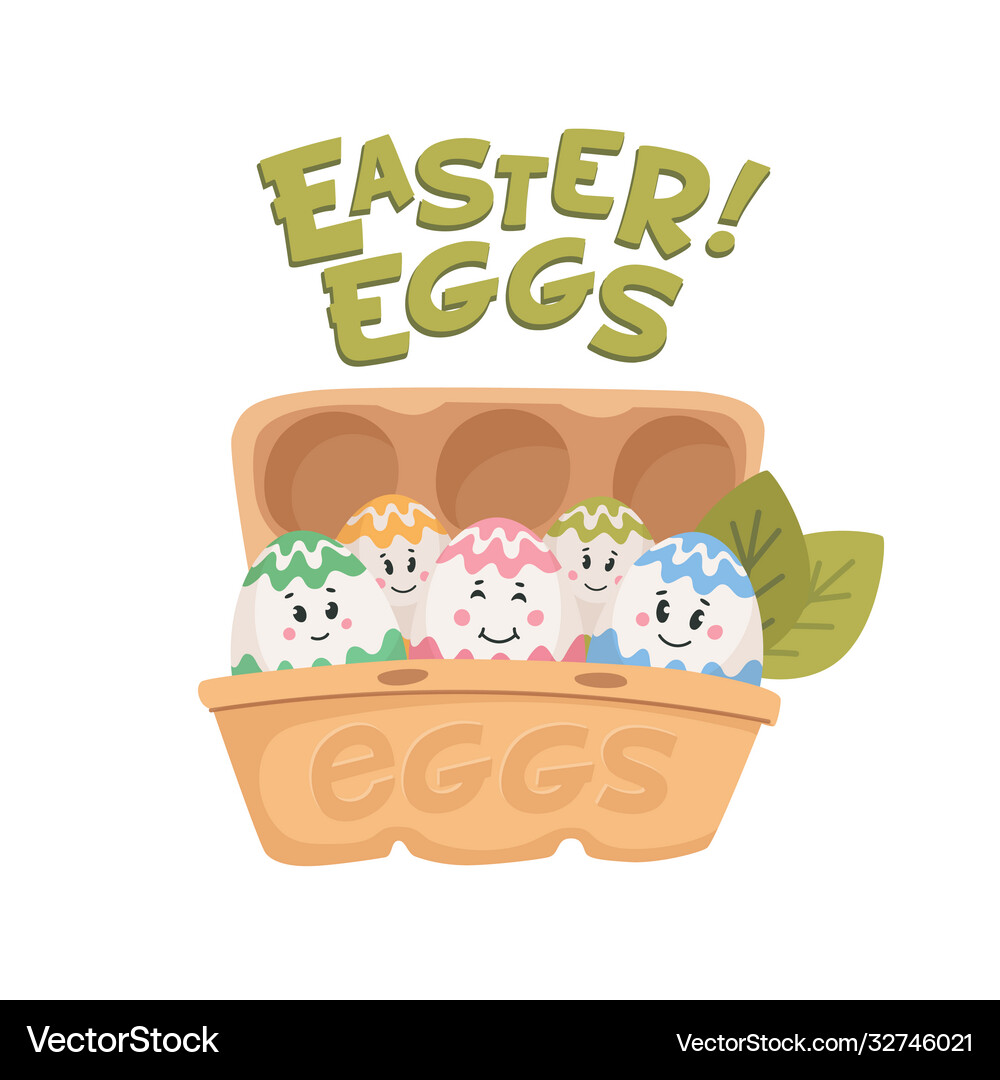 Easter eggs colored eggs with cute faces in Vector Image