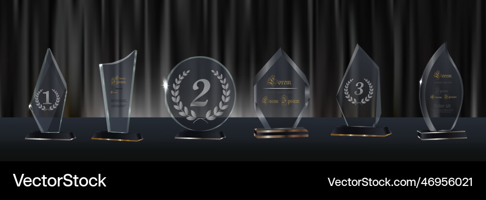 Glass award trophy set transparent prize template Vector Image