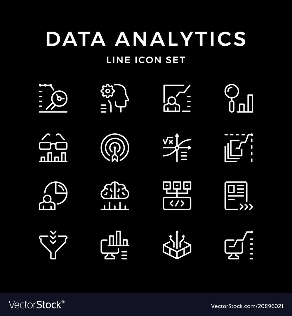 Set line icons of data analytics Royalty Free Vector Image