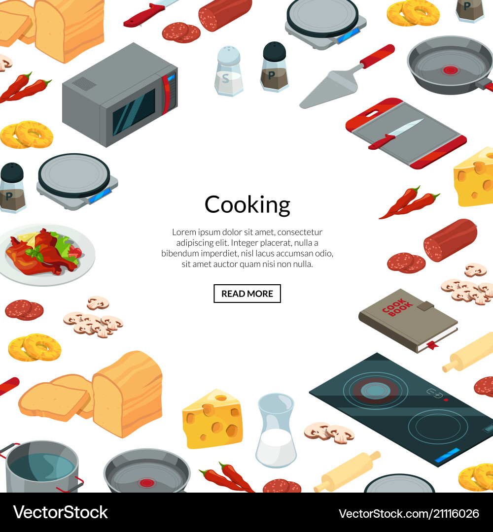 Cooking food isometric background Royalty Free Vector Image