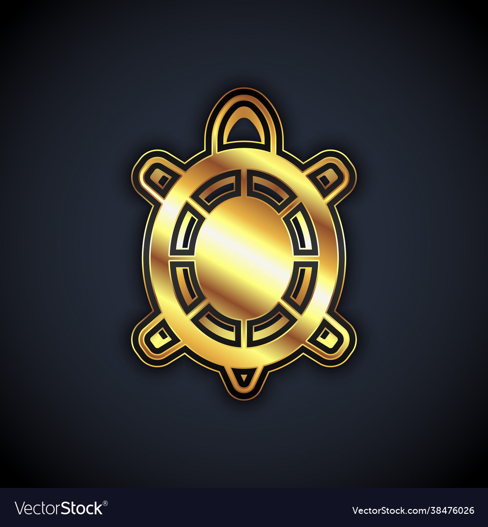 Gold turtle icon isolated on black background Vector Image