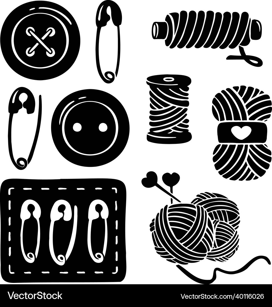 Knitting sewing symbols set needlework icon Vector Image
