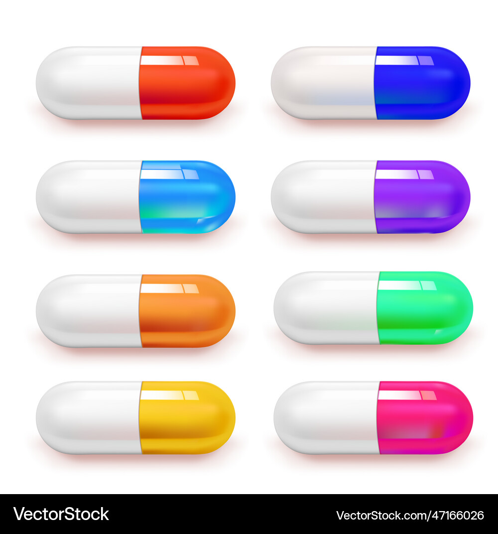 Realistic 3d different color medical pill Vector Image