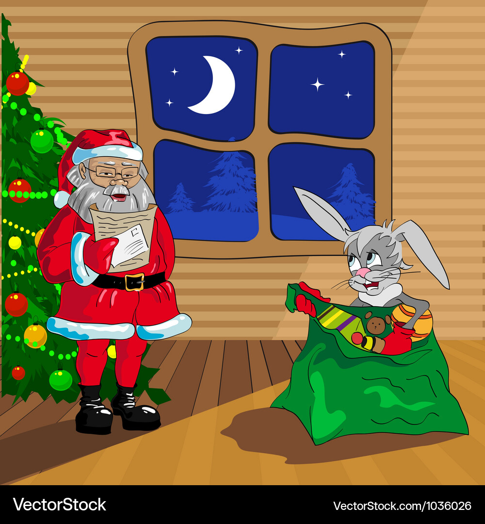 Santa claus and christmas rabbit Royalty Free Vector Image