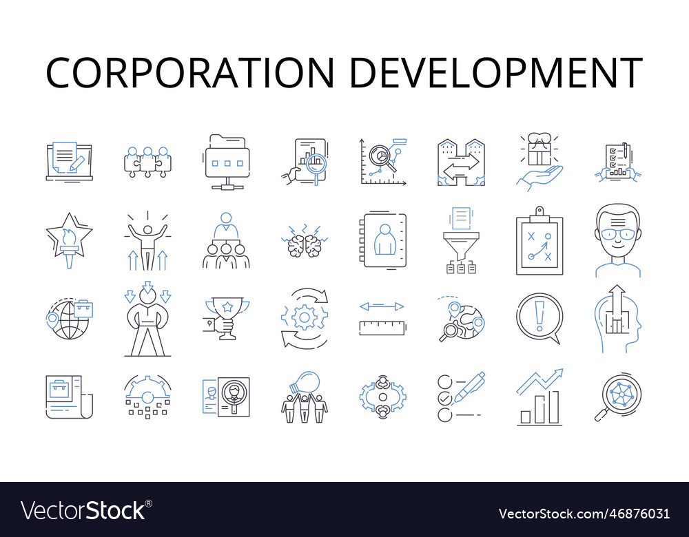 Corporation development line icons collection Vector Image