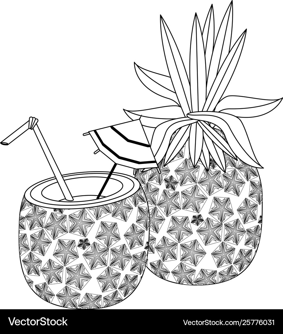 Pineapple and cocktail icon in black Royalty Free Vector