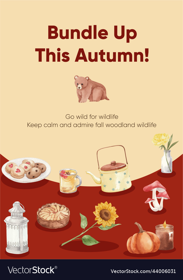 Poster template with autumn outfit woodland life Vector Image