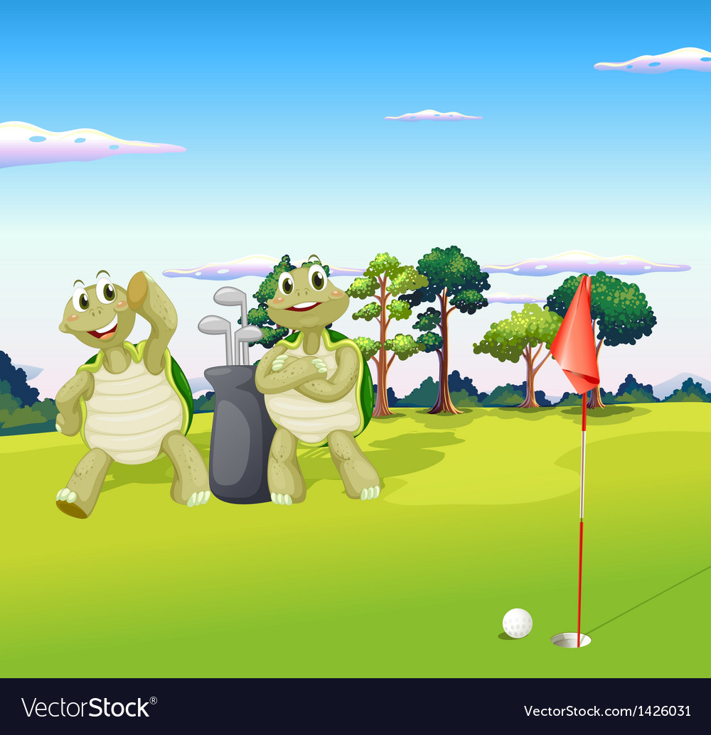 Two turtles playing golf Royalty Free Vector Image