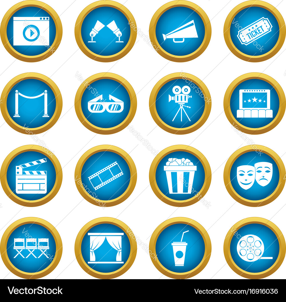 Cinema icons blue circle set Royalty Free Vector Image
