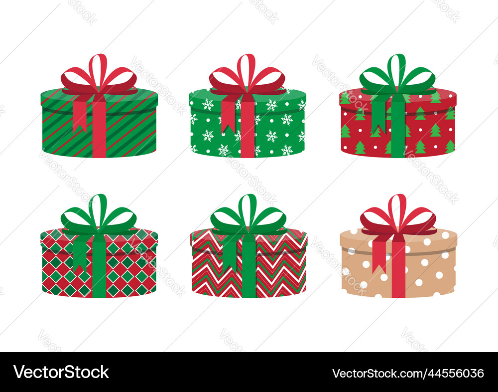 Colorful gift boxes with ribbon sticker set Vector Image