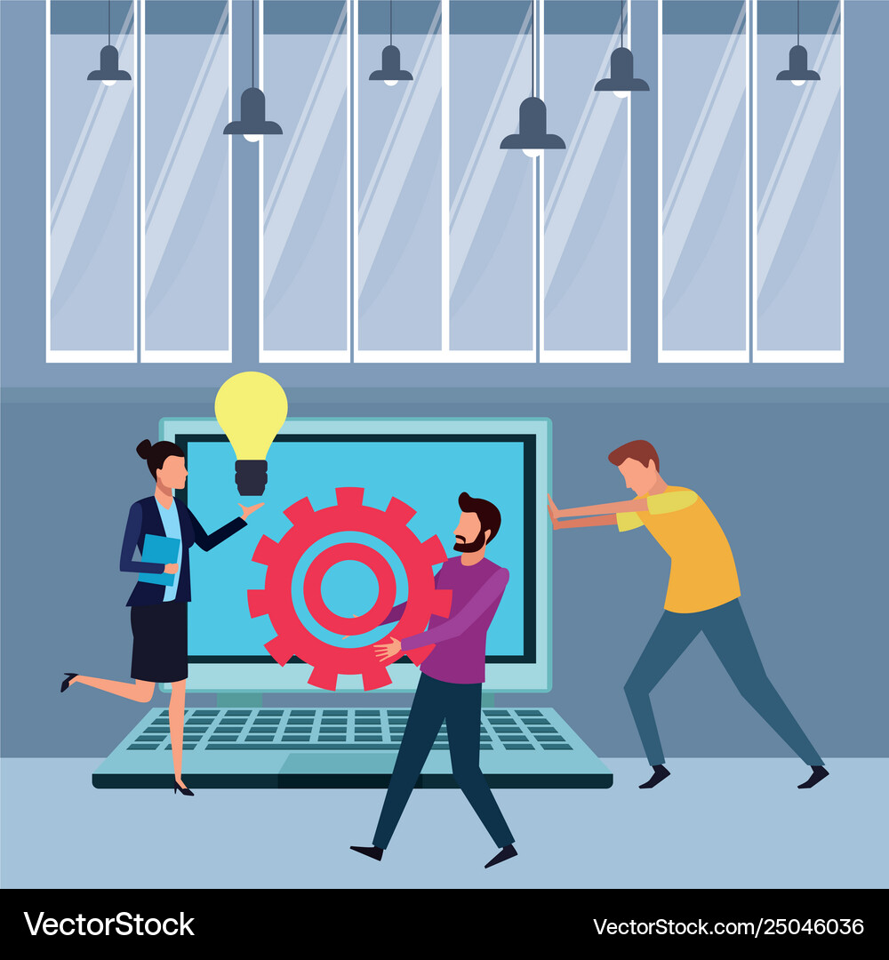 Coworkers teamwork cartoon Royalty Free Vector Image