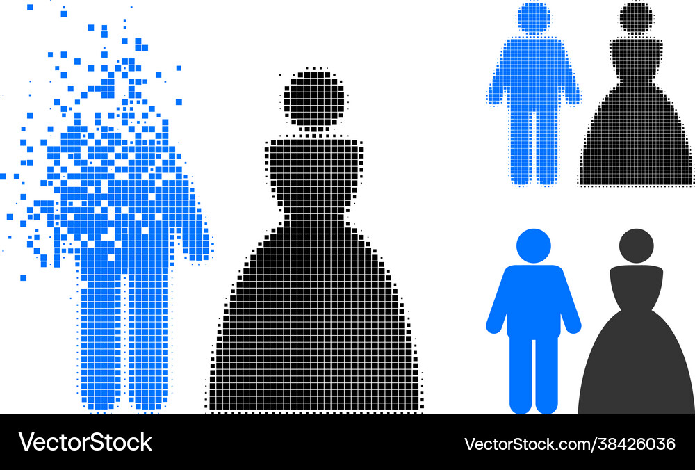 Disappearing dotted wedding couple icon Royalty Free Vector