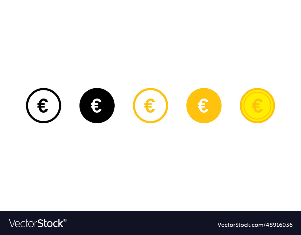 Euro coin set money icon black and coloured cash Vector Image