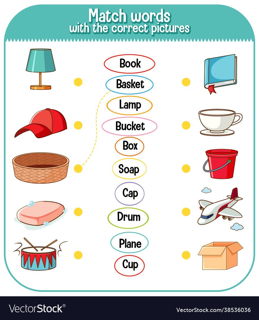 Match words with correct pictures game Royalty Free Vector
