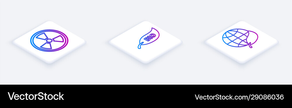 Set isometric line radioactive leaf bio symbol Vector Image