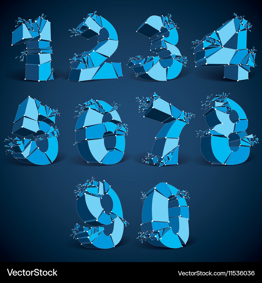 Set of 3d low poly blue numbers with white Vector Image