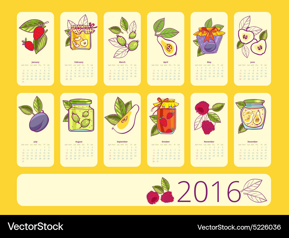 Simple european 2016 year calendar Royalty Free Vector Image