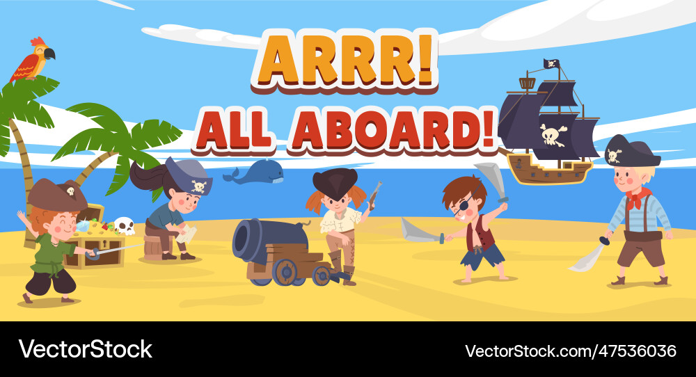 Website banner template with pirate kids flat Vector Image