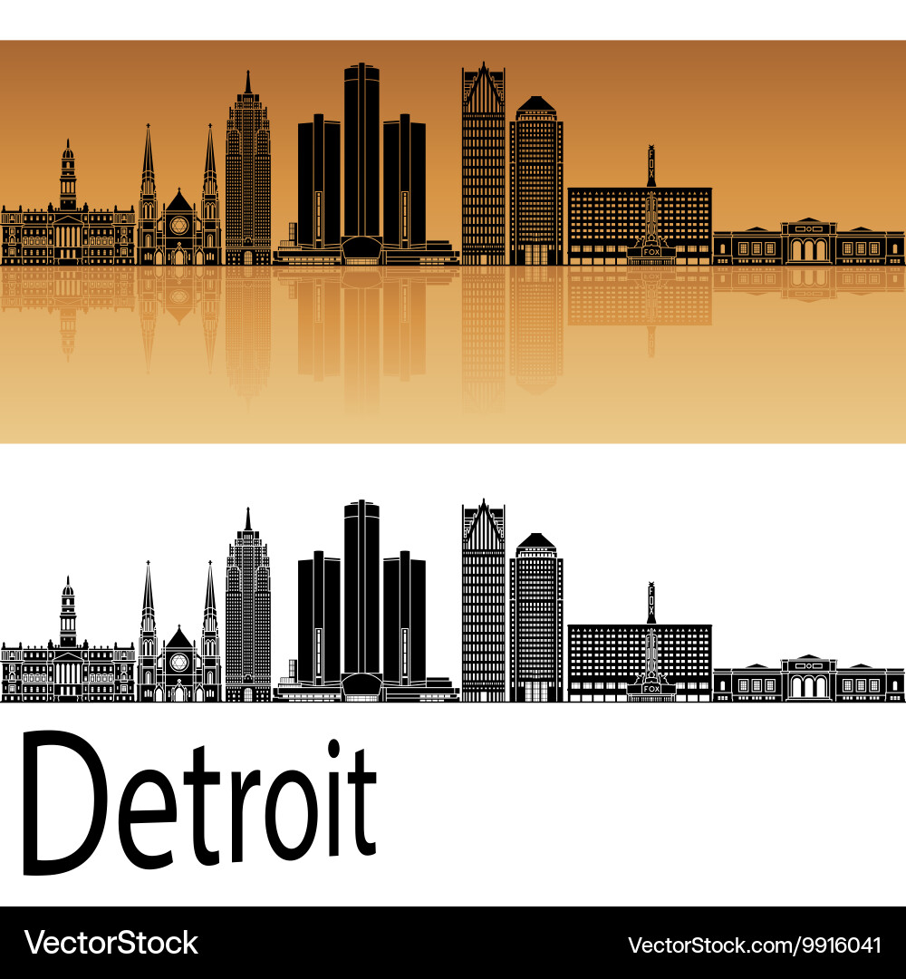 Detroit skyline in orange Royalty Free Vector Image
