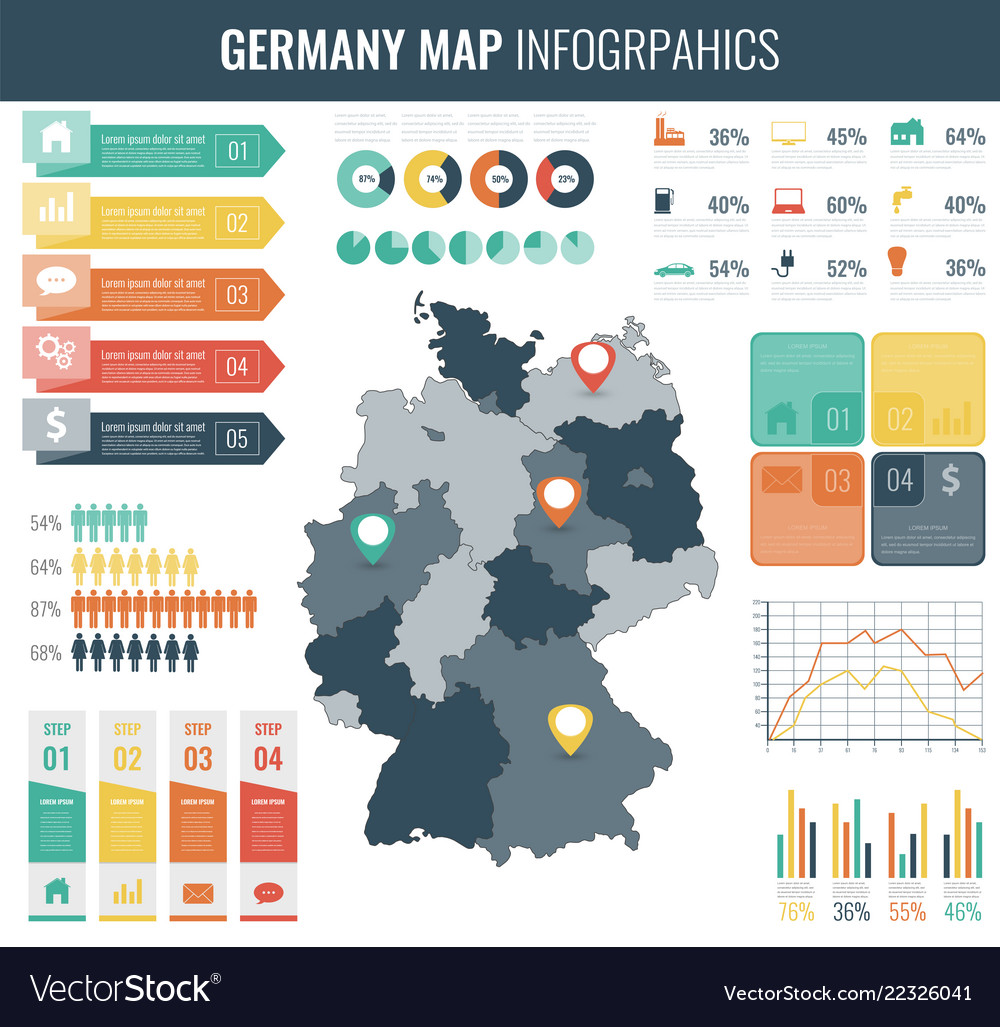 Germany map with infographic elements Royalty Free Vector