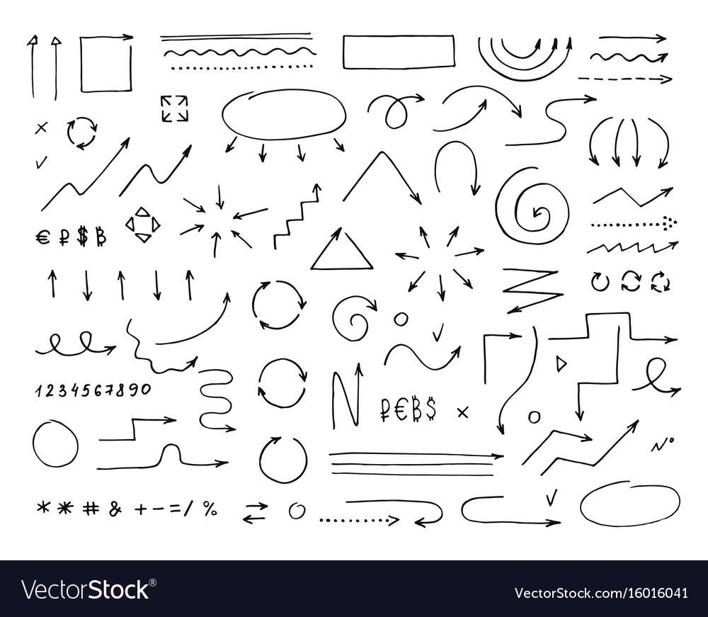 Handcrafted elements hand drawn arrows set Vector Image