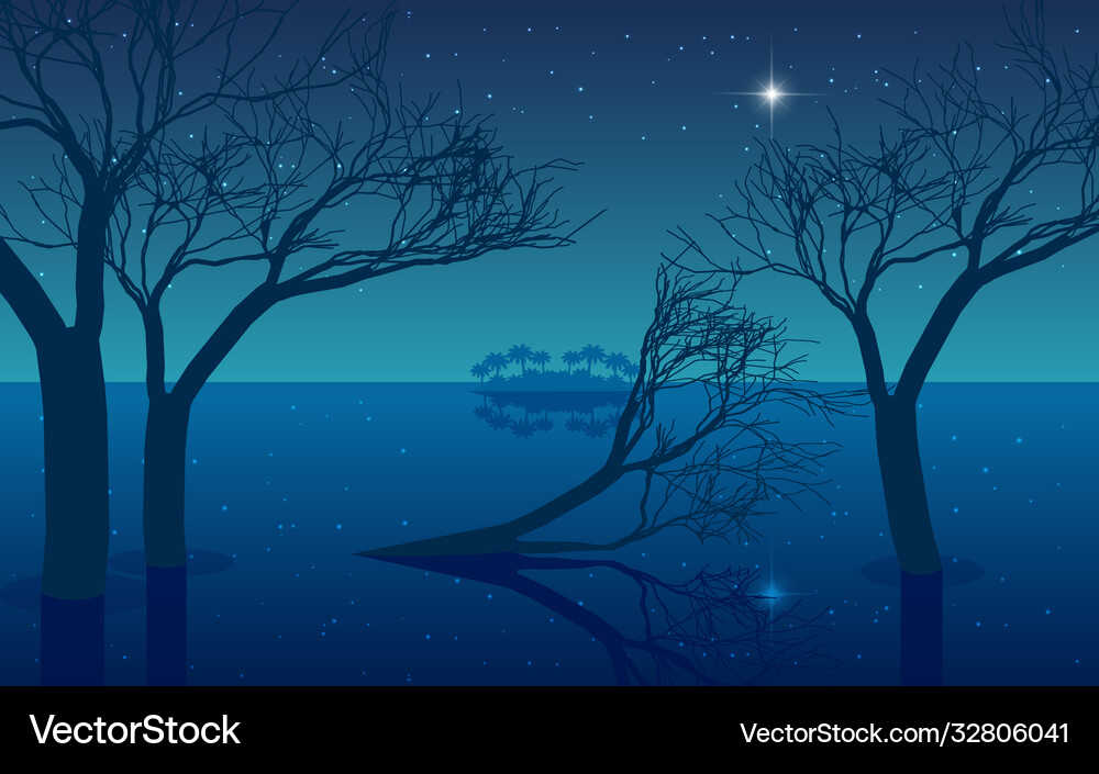 Landscape mangrove forest on beach in n Royalty Free Vector