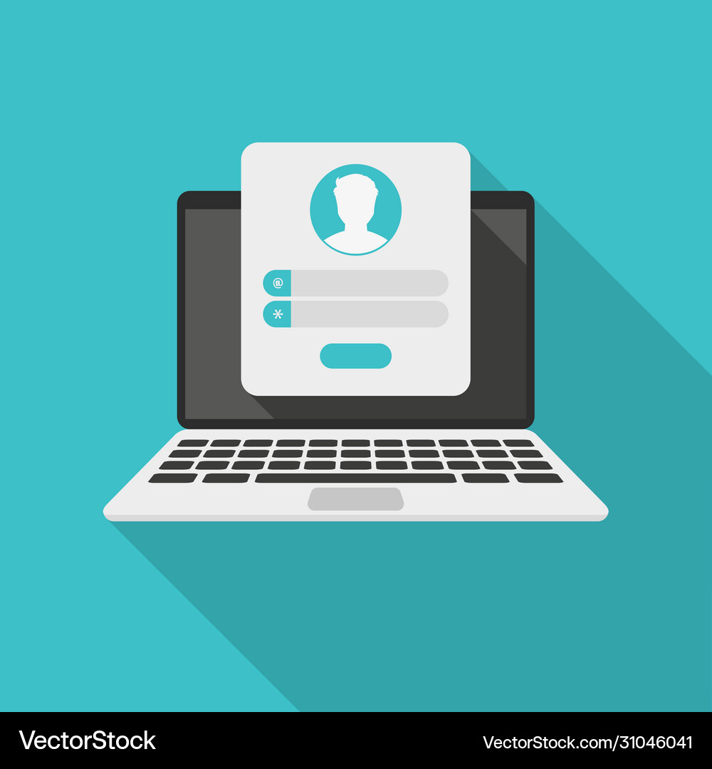 Login window and registration on website laptop Vector Image