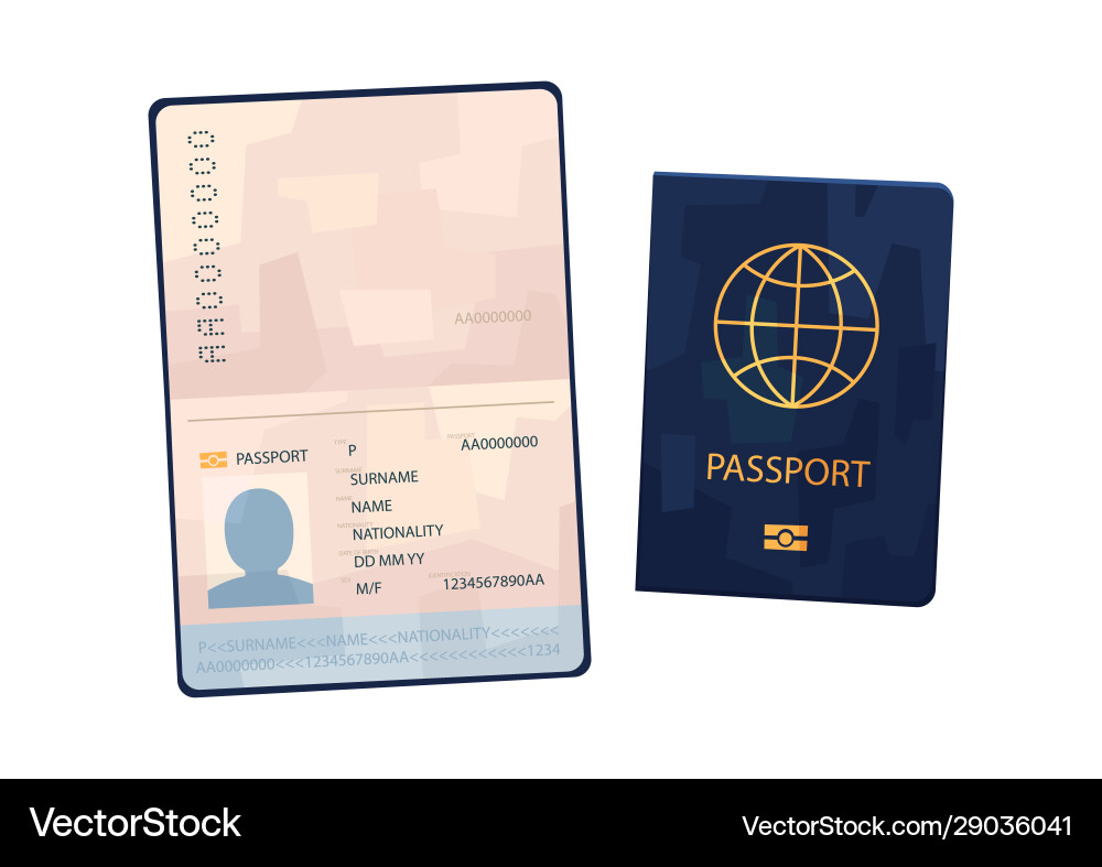 Passport in cartoon style on white Royalty Free Vector Image