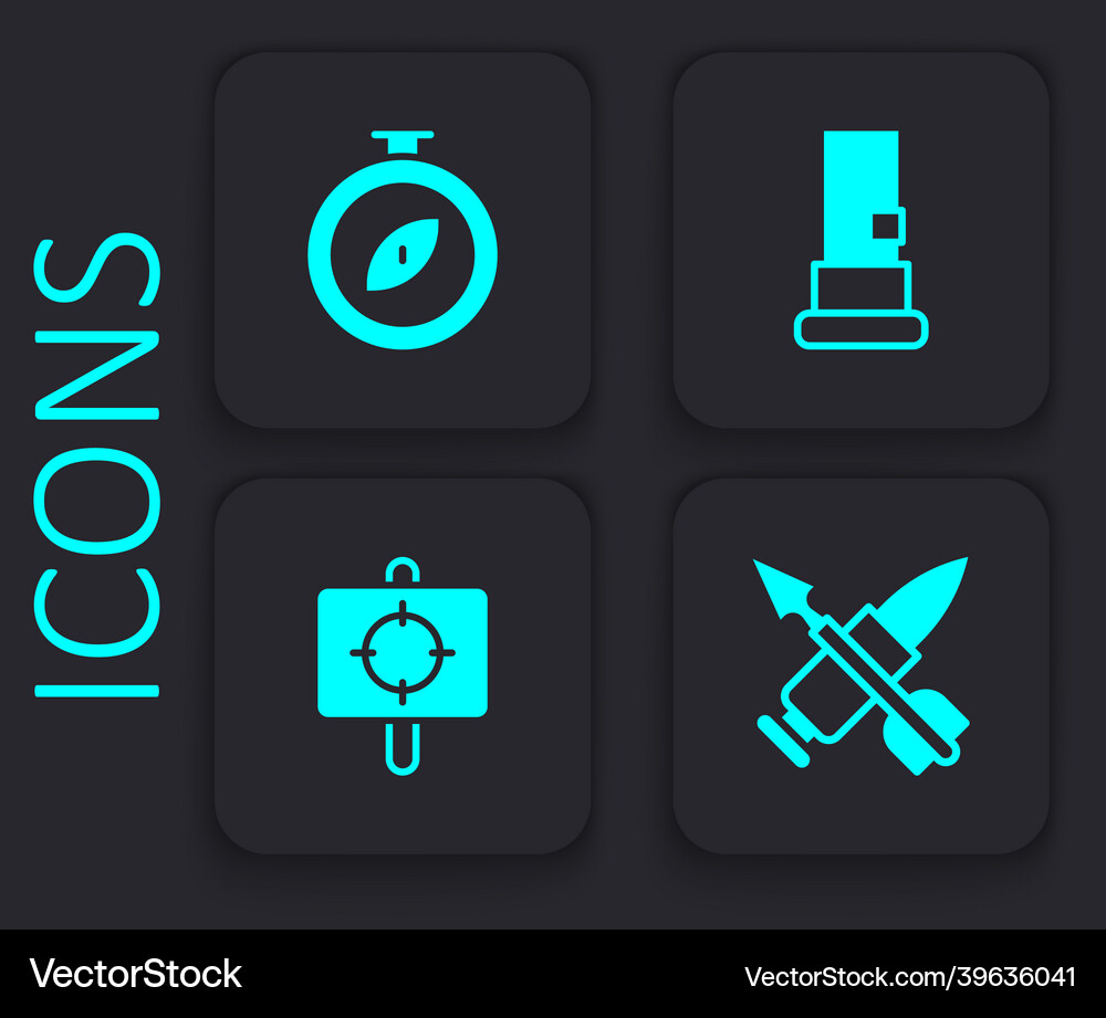 Set crossed bullet with arrow compass cartridges Vector Image