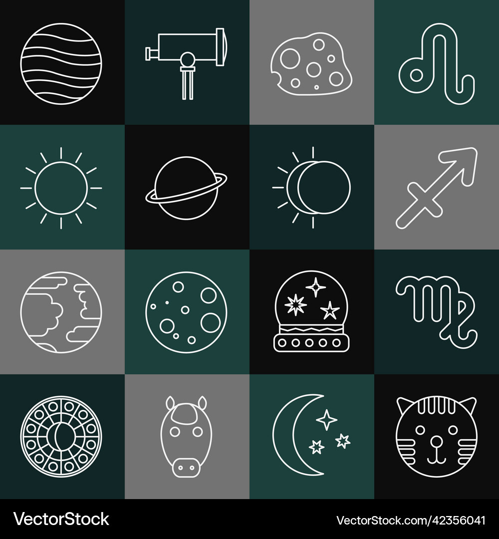Set line tiger zodiac virgo sagittarius Royalty Free Vector