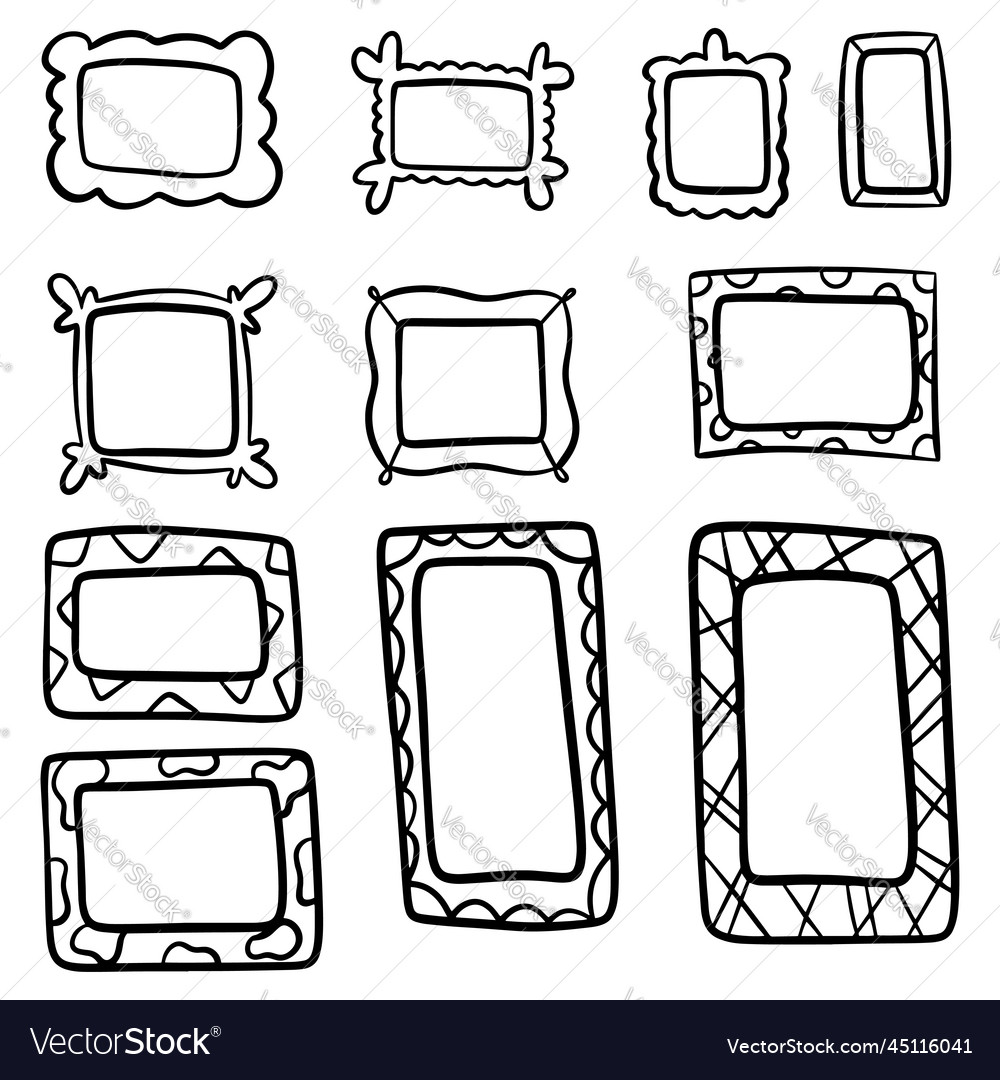 Set of hand drawn doodle frames squares borders Vector Image