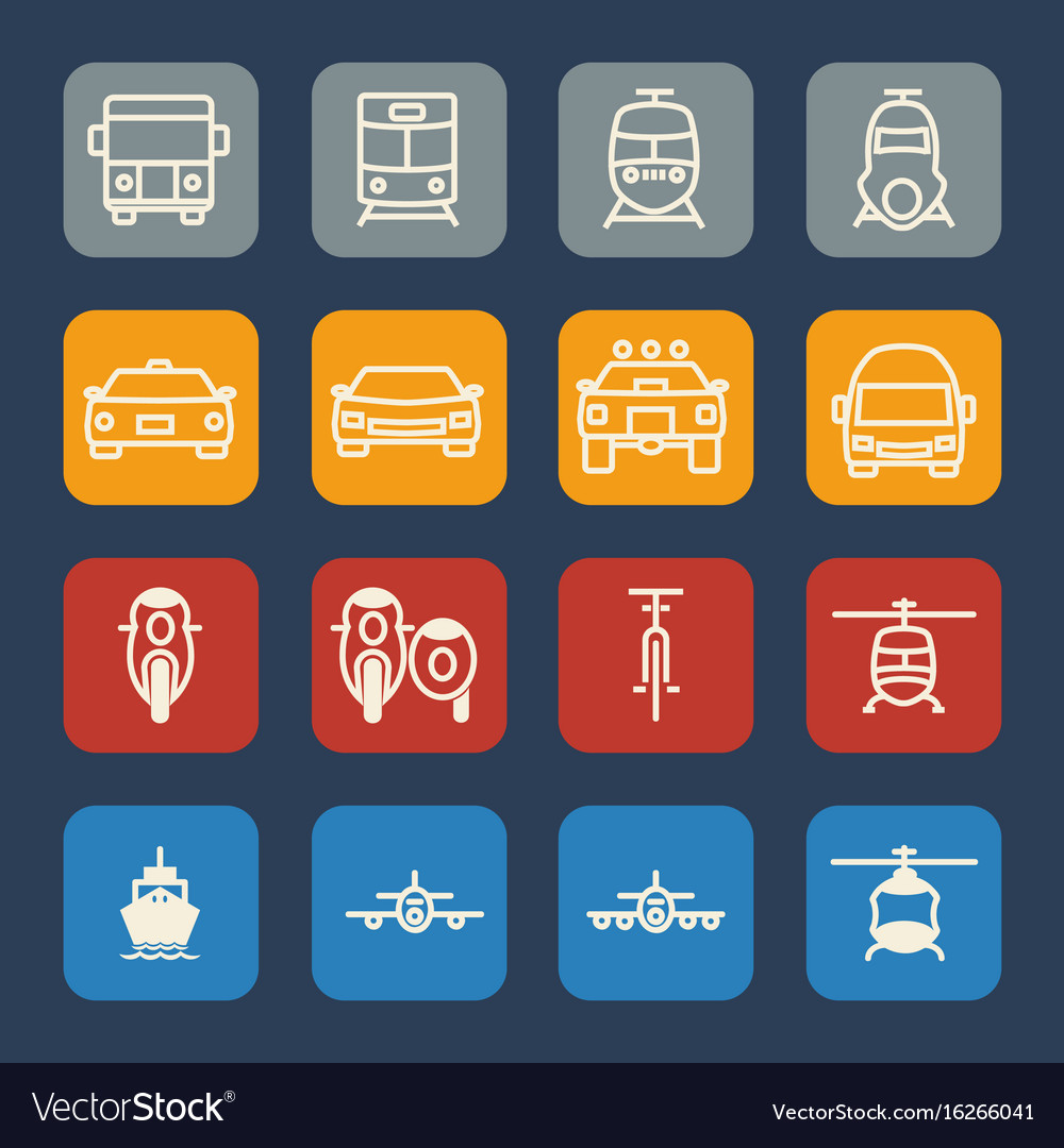 Vehicle and transportation icons set flat design Vector Image