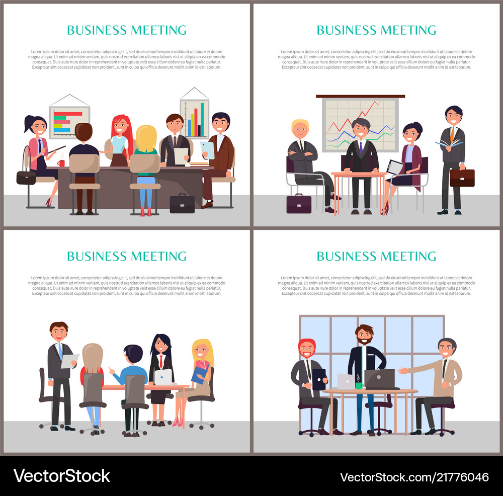 Business meeting banners with office workers set Vector Image