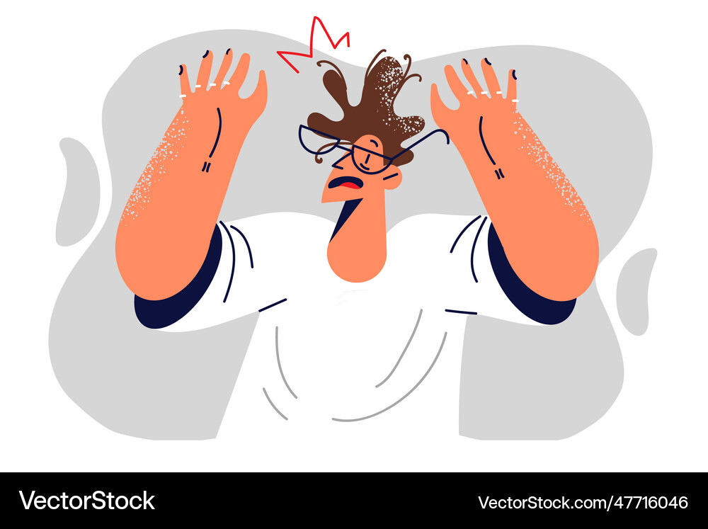 Frightened man victim raises hands in surrender Vector Image