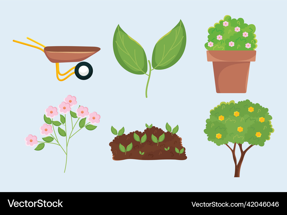 Gardening and planting set Royalty Free Vector Image