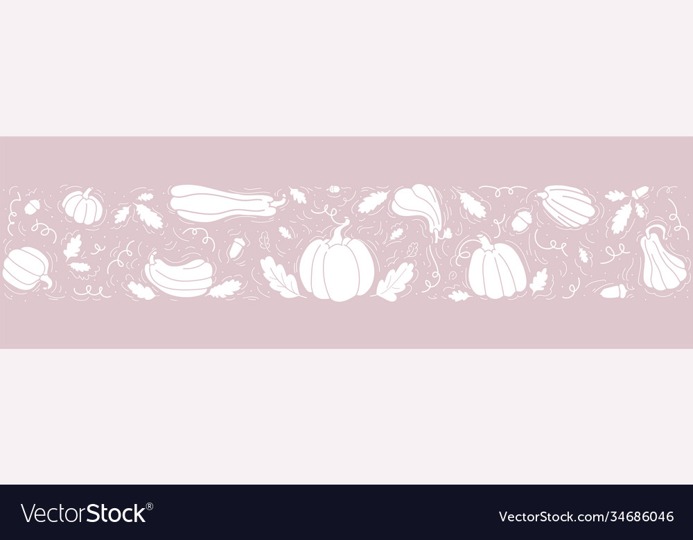 Horizontal pumpkin border cute hand drawn white Vector Image