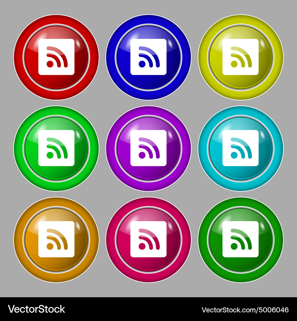 Rss feed icon sign symbol on nine round colourful Vector Image