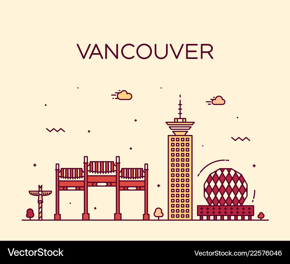 Vancouver city skyline canada linear style Vector Image