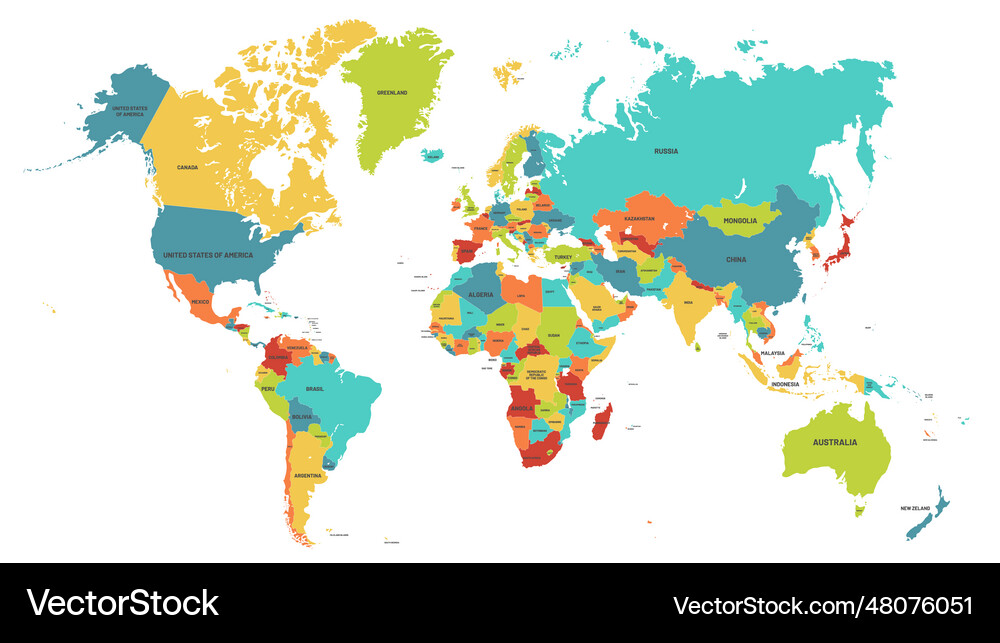 Colored world map political maps colourful Vector Image