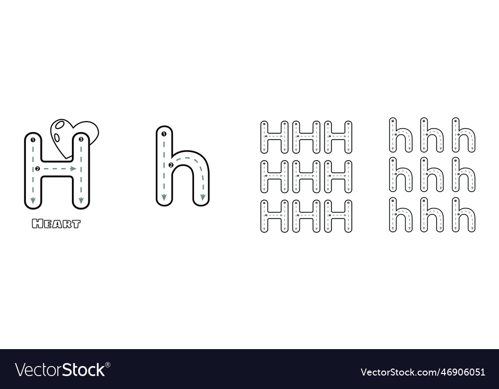 Letter h trace uppercase and lowercase abc Vector Image