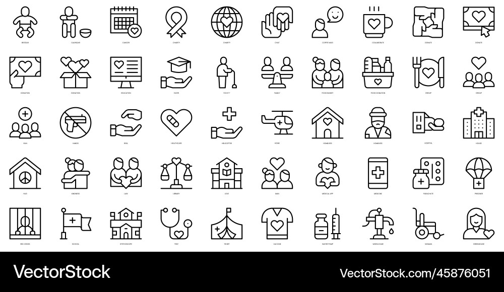 Set of thin line humanitarian help icons Vector Image
