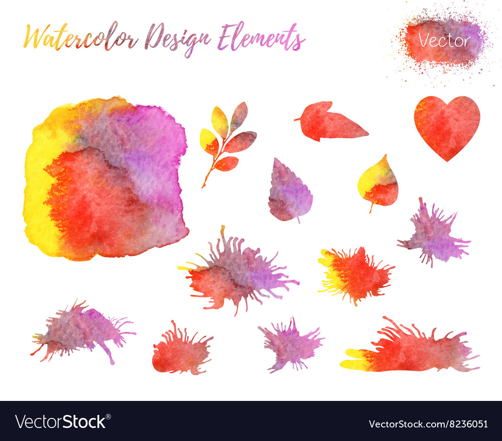 Set of watercolor design elements Royalty Free Vector Image